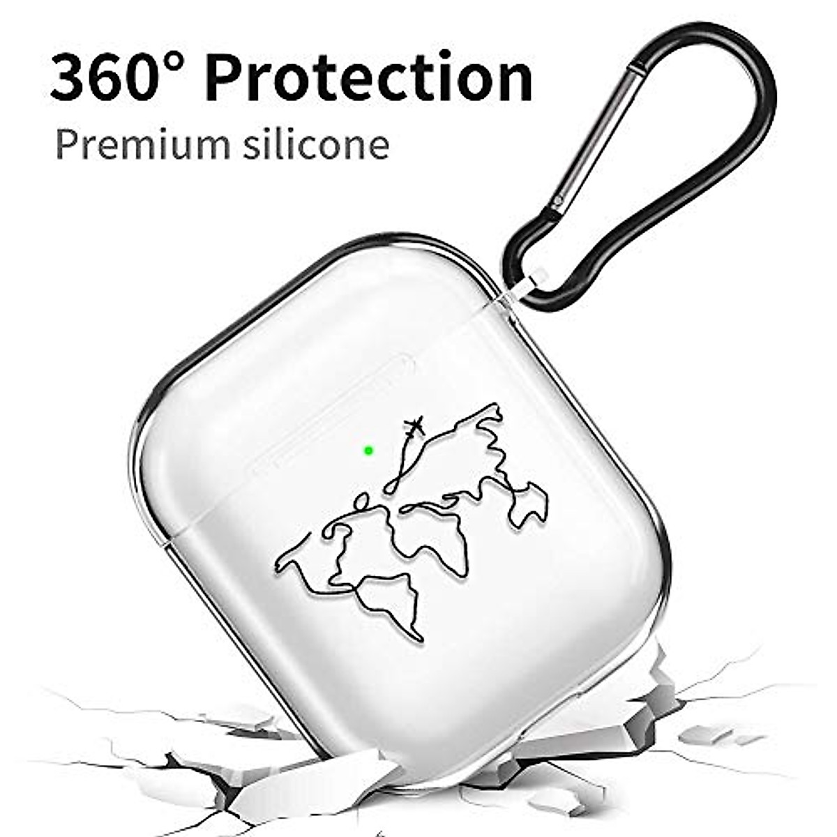 Eouine for AirPods 1/2 Case, AirPods Case Transparent Clear with Pattern Slim Shockproof Soft TPU Silicone with Keychain Running Bumper Skin for Apple Airpods Charging Case 1/2, Map 1