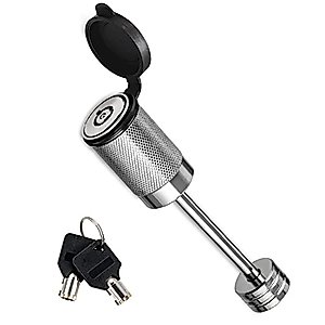 CZC AUTO Trailer Coupler Lock 1/4" Dia 2-1/2" Span Trailer Tongue Lock Fits Latch-Type Coupler, Chrome Coated Trailer Lock with Keys for Towing Boat Truck Trailer RV Car