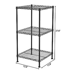 Storage Rack 3 Tier Black Wire Shelving Tower Tool Adjustable Utility Shelves Heavy Duty Standing Shelf Units for Laundry Bathroom Kitchen Pantry Closet
