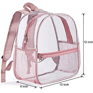 Mini Clear Backpack 12x12x6 Stadium Approved, Small Transparent Backpack for Women Girls for Sporting Event, Work, School, Music Festival and Concerts (Rose Gold)
