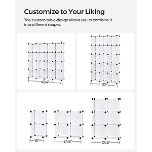 SONGMICS Cube Storage Organizer, Set of 16 Plastic Cubes, Book Shelf, Closet Organizers and Storage, Room Organization, Shelving for Bedroom Living Room, 12.2 x 48.4 x 48.4 Inches, White ULPC44L