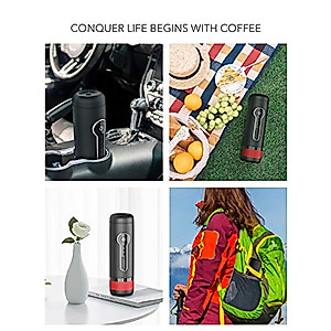 CONQUECO Portable Coffee Maker: 12V Travel Espresso Machine, 15 Bar Pressure Rechargeable Battery Heating Water for Camping, Driving, Home and Office