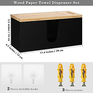 TURSTIN Wood Paper Towel Dispenser Folded Paper Towel Holder with Lid for Countertop and Wall Mounted, Wall Mount Paper Towel Holder Napkin Holder for Home. Bathroom, Kitchen, Black