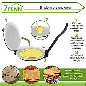 7Penn Cast Iron Tortilla Press 10in - Corn Tortilla Press Roti Maker Flour Tortillas Presser with 100 Cooking Sheets