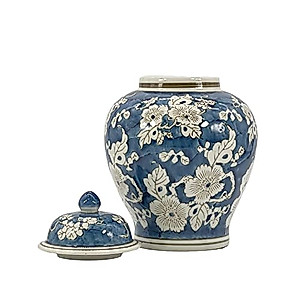 Galt International Blue and White Flower Chinoiserie Ginger Jar 12" w/Lid Ginger Jar, Tea Storage Decorative Home Decor Jar