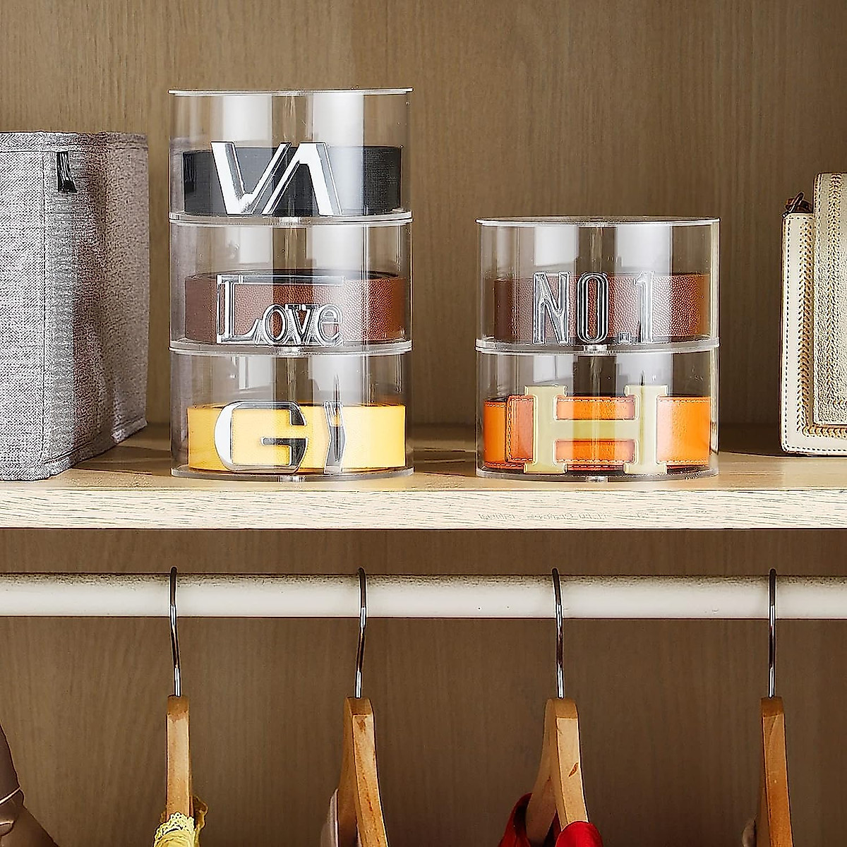 MESAILUP Belt Rack Organizer 3 Layers Acrylic Display Case with Magnet, Acrylic Stackable Drawers Storage Holder for Accessories Like Watches, Jewelry, Makeup, Bracelets, Rings, Craft Toy & Tie