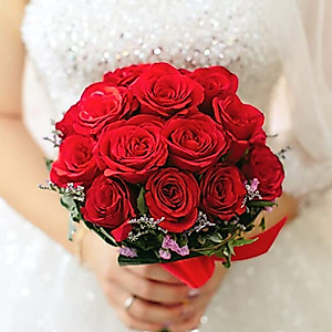 CEWOR 10pcs Artificial Roses with Stems Red Roses Fake Flowers Decorations for Mothers Day Bridal Bouquet Wedding Party Home Decor (Red)