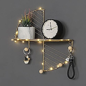 XUEBEI Corner Shelf Wall Mount of Rustic Wood Floating Shelves for Bedroom Living Room Bathroom Kitchen Office and More Black，Glod (Gold)