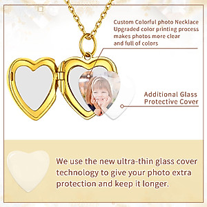 ChicSilver Gold Plated Personalized Heart Shape Locket Necklace for Women, Custom Memory Photo Forever in My Heart Sterling Silver Locket Necklace That Holds Picture, 18 Inch