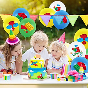 60 Pcs Building Block Birthday Party Supplies 12 Inch Building Blocks Latex Balloons Building Brick Balloons for Baby Boy Toddler Kids Birthday Party Building Brick Theme Party Decorations