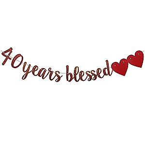40 Years Blessed Banner,Pre-Strung, Rose Gold Paper Glitter Party Decorations For 40TH Wedding Anniversary 40 Years Old 40TH Birthday Party Supplies Letters Rose Gold ZHAOFEIHN