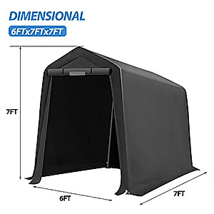 6'x7' Storage Shed,Outdoor Portable Shed Carport,Zipper Storage Shed with Roll-up Door and Vent Window, Heavy Duty Metal Frame Top, Durable Waterproof Shade Tent for Firewood Generator Vehicles