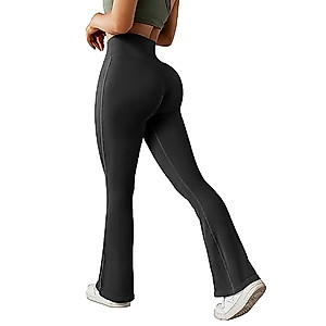 MOOSLOVER Women Ribbed Bootcut Yoga Pants High Waisted Flare Bootleg Workout Leggings(S,#2 Black-29)