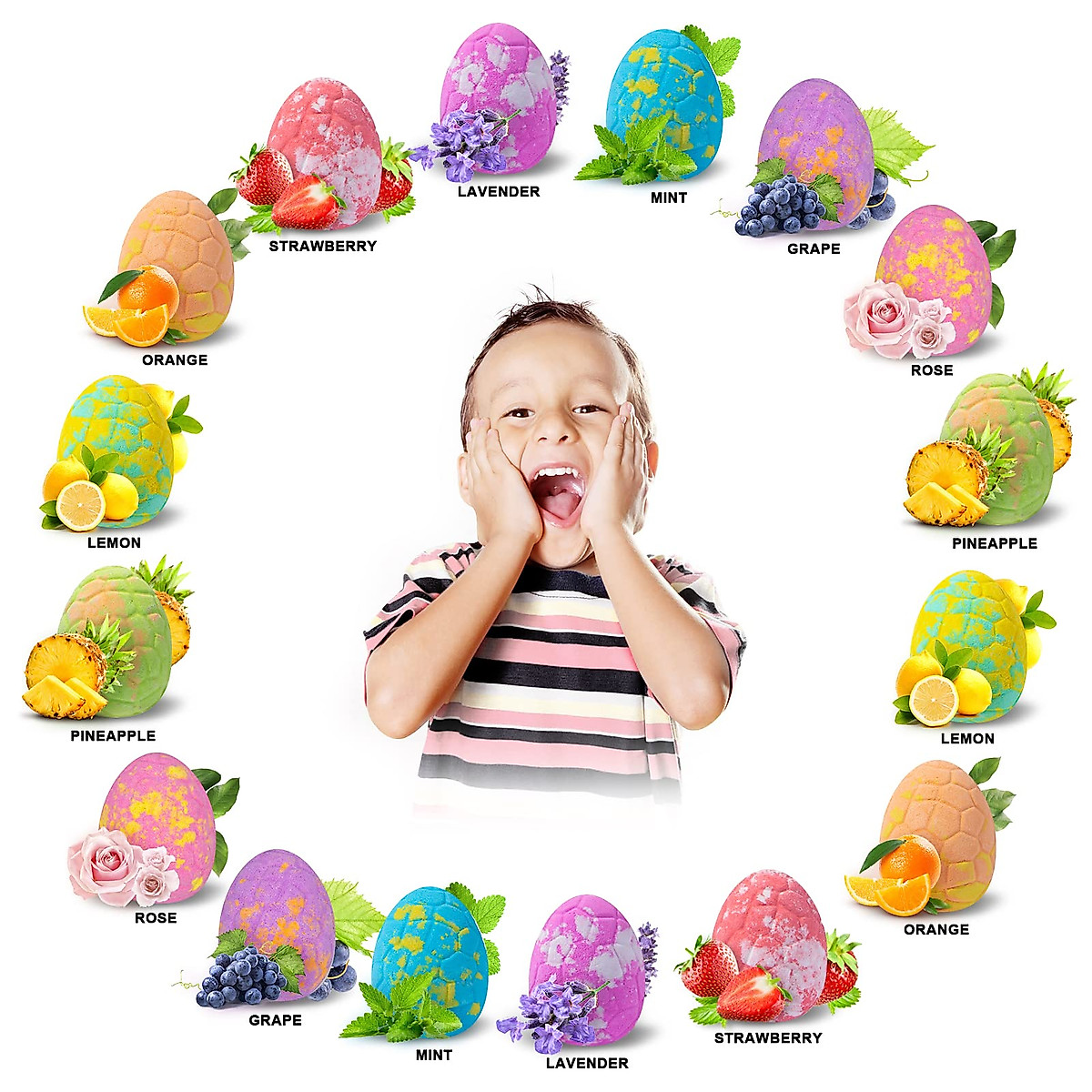 HOTLAKE Dinosaur Bath Bombs Gift Set,16 Pack Organic Bath Bomb for Kids with Toys Surprise Inside. Natural Dino Egg Bathbombs Kit for Christmas or Birthday Gift for Girls and Boys