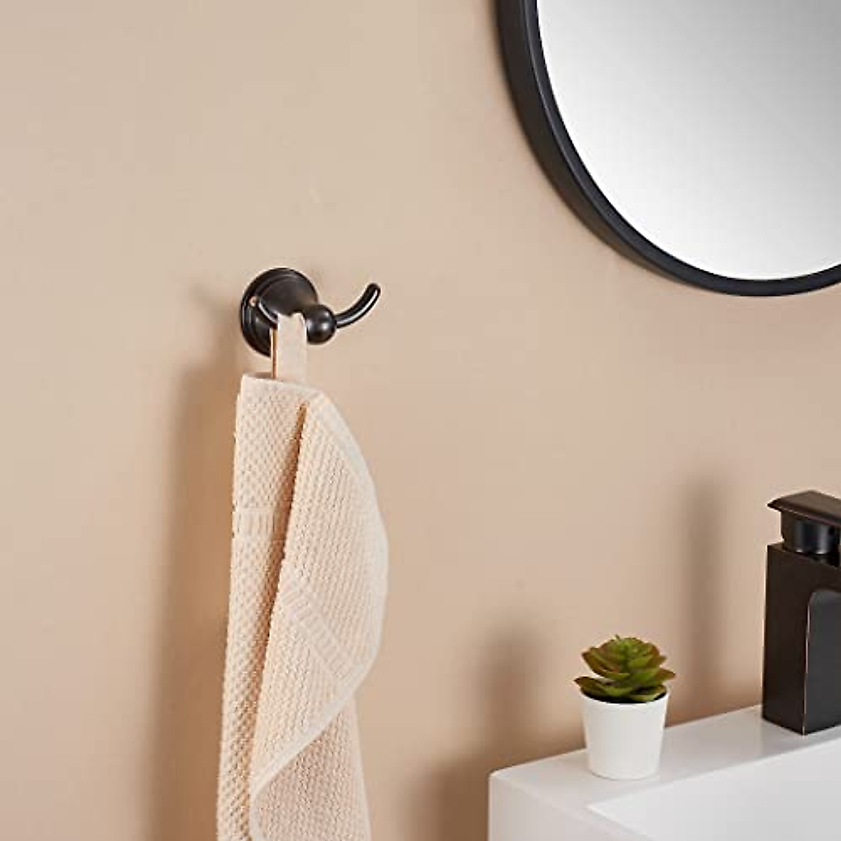 WOLIBEER Bronze Towel Hooks,Bathroom Coat Hook Oil Rubbed Bronze,Farmhouse Robe Wall Hook Double Hanger Wall Mounted 2 Pack Bath Accessories