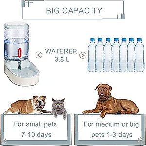 XingCheng-Sport 2 in 1 Pets Feeder Automatic Cat Feeder and Water Dispenser for Small Medium Big Dogs Cats Big Capacity 3.8L (Light Gray)
