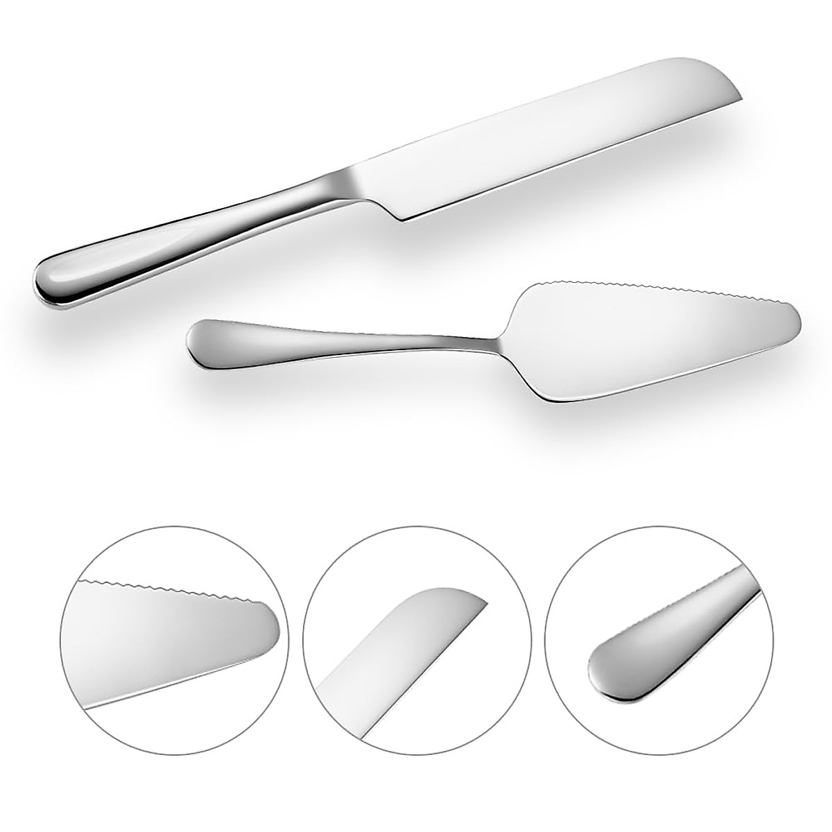 tiokin Wedding Cake Knife and Server Set,Stainless Steel Cake Cutting Set,2Pcs Silver Include 10.63" Cake Cutter And 9.06" Cake Server for Wedding, Birthday, Parties and anniversary