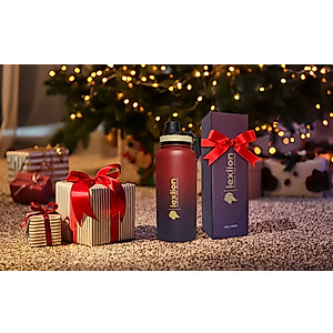 Lexlion Water Bottle 32 Oz, Triple Walled Insulated Stainless Steel Reusable, Wide Mouth, Fruit Diffuser-Thermal Leaf Infuser, Silicone Sleeve&Cleaning Brush, 3 Lids Leak Proof, Metal Mug gallon