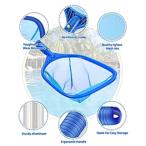 Mowend Pool Net, Pool Skimmer Net with 17.28-34.8" Telescopic Pole, 3 Section Pole, Pool Net for Cleaning, Including EZ-Clip, Pool Skimmer for Hot Tub, Spas, Pond and Inflatable Hot Tub
