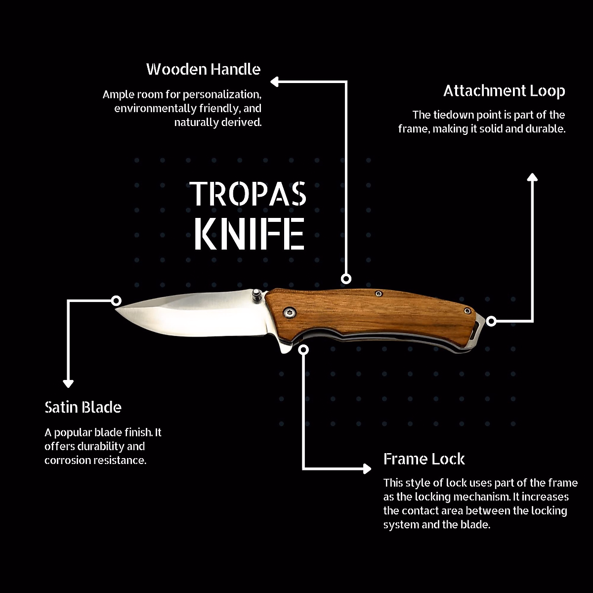 Tropas Folding Pocket Knife - EDC 3Cr13 Stainless Steel Blade with Wood Handle