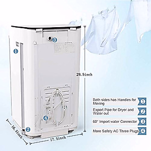 kapas kps35-735h2 upgraded compact washing machine, fully automatic 2-in-1 washer and spin dryer machine build-in pump and long hose, 8 lbs. capacity 8 lbs. top load tub washer
