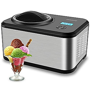 KUMIO 1.5 Quart Ice Cream Maker with Compressor, No Pre-Freezing, 4 Modes Ice Cream Maker Machine with LCD Display, Timer, Automatic Gelato & Yogurt Machine, Stainless Steel