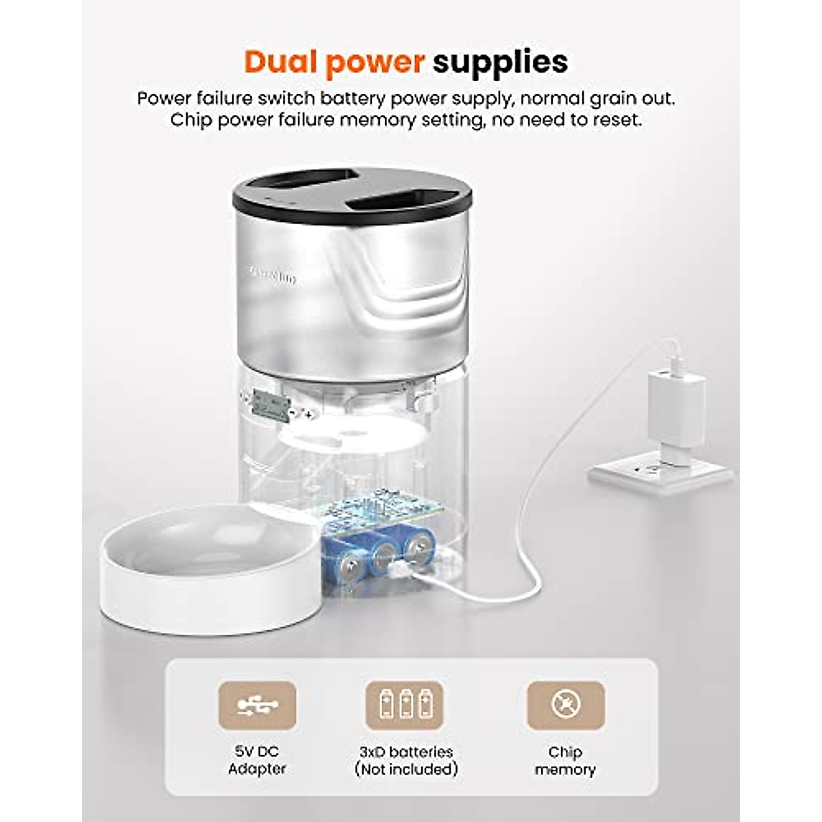 Automatic Cat Feeder, Timed Cat Feeder with Adjustable Feeding Schedule, Cat Dry Food Dispenser, GIOTOHUN pet feeders with Desiccant Bag, 1-4 Meals Per Day, 10s Voice Recorder, Dual Power Supply