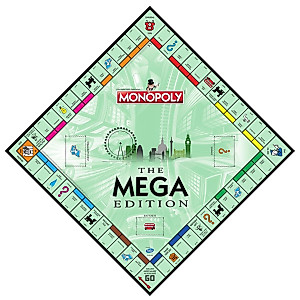 Winning Moves Mega Monopoly Board Game, 12 Extra Spaces Including Downing Street, Saville Row and Knightsbridge, Invest in Skyscrapers, for Ages 8 Plus