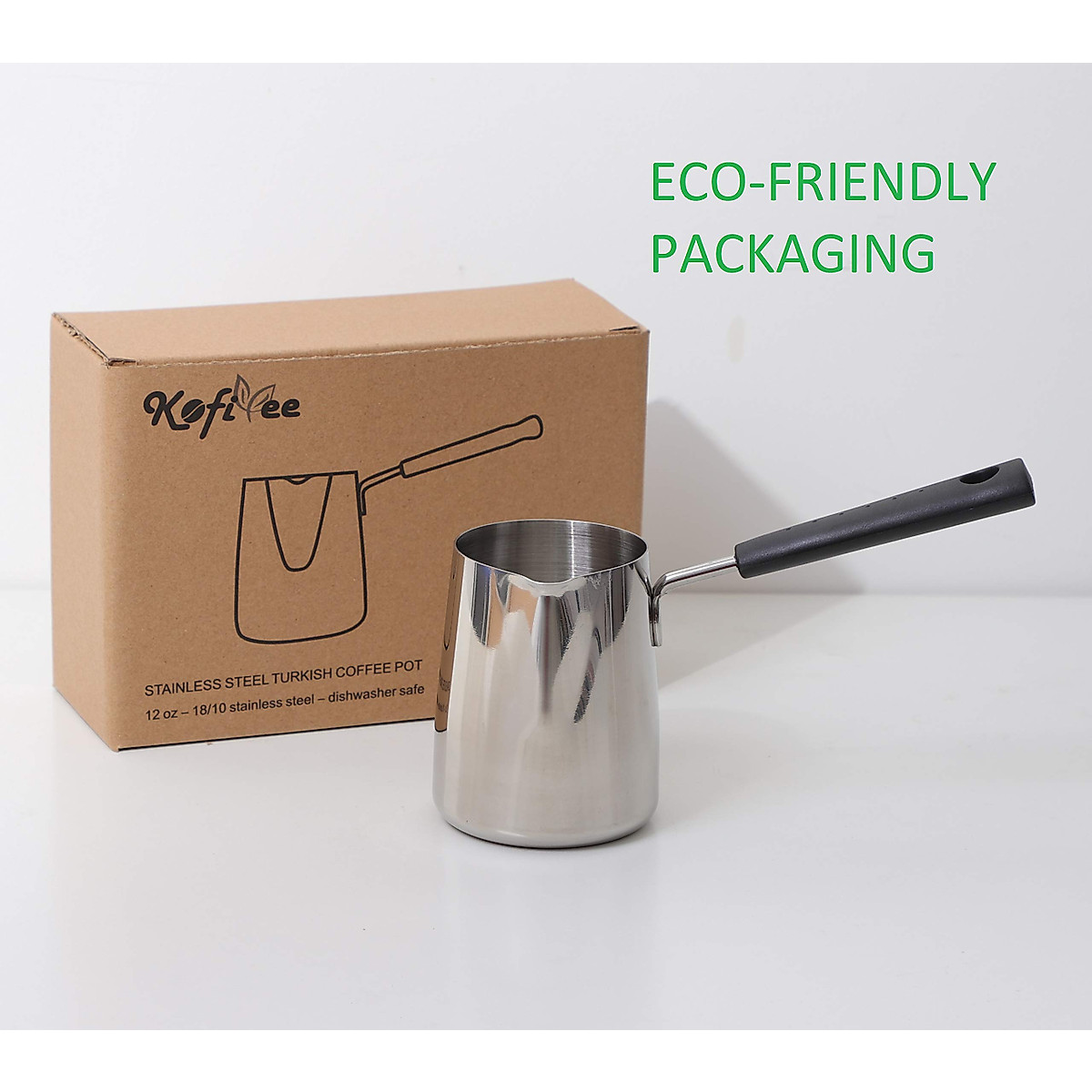 Turkish Coffee Pot, Greek Coffee Pot, Hot Chocolate Pot, Cezve, Ibrik, Briki, Milk Warmer, Butter and Chocolate Melting Pot, Percolator, contemporary design, 20 oz (600 ml) capacity, chrome