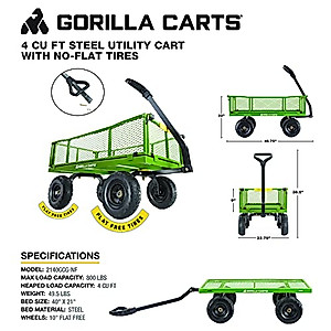 Gorilla Carts 4 Cu. Steel Utility Cart with No-Flat Tires, Green (Amazon Exclusive)