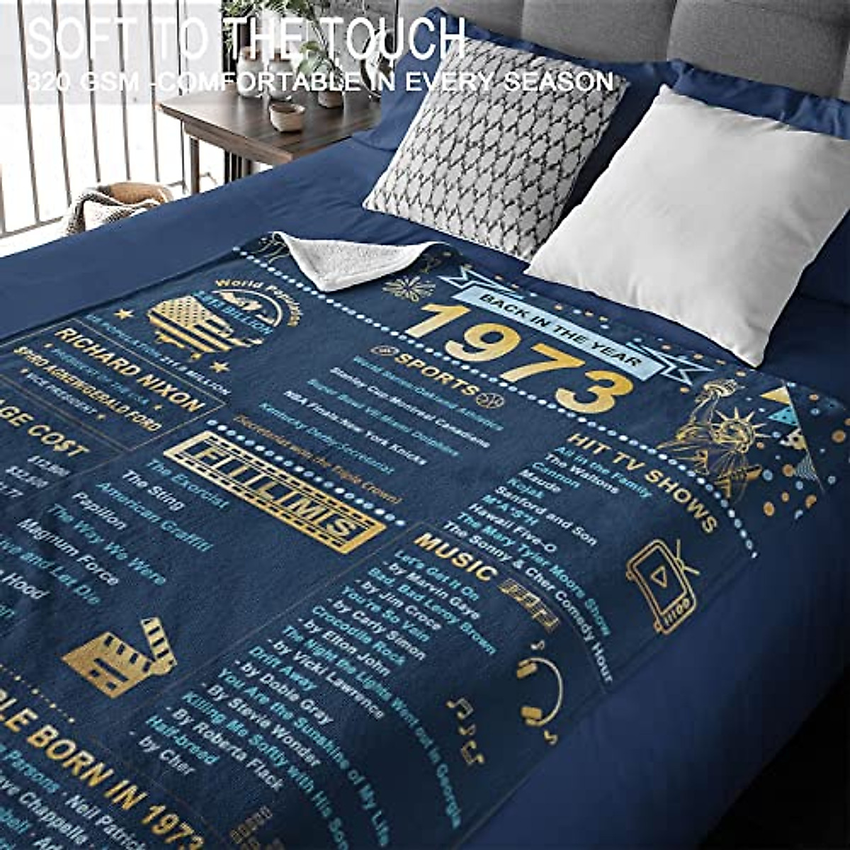Shanfeirui 50th Birthday Gifts for Women, 50th Birthday Gifts for Men, 50th Birthday, 50th Wedding, 50th Wedding Ideas, Back in 1973 Gifts Blanket 50 × 60 inches