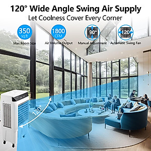 TROPOW 1800CFM Evaporative Air Cooler, Swamp Cooler With 8.4 Gallon Water Tank & 4 Ice Packs, 3 Modes & Wind Speeds for Outdoor Indoor Garage