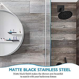 Lounsweer 3.5 Inch Shower Arm and Flange Wall Mount Replacement Shower Head Extension Extender Pipe Arm with 6 Inches Shower Head for Fixed Shower Head (Black)