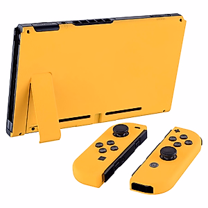 eXtremeRate DIY Replacement Shell Buttons for Nintendo Switch, Soft Touch Back Plate for Switch Console, Custom Housing Case with Full Set Buttons for Joycon Handheld Controller - Caution Yellow