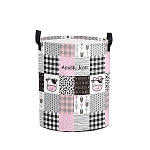 Cute Cows Patchwork Storage Bin, Waterproof Oxford Fabric Clothes Basket Organizer for Laundry Hamper,Toy Bins,Gift Baskets, Bedroom, Clothes,Baby Nursery