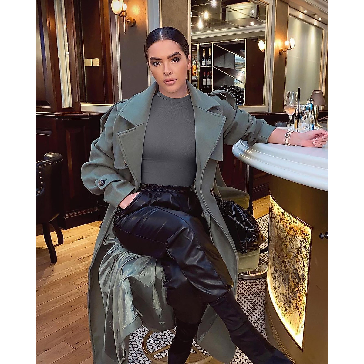 OQQ Womens 3 Piece Long Sleeve Tops Crew Neck Stretch Fitted Underscrubs Layer Tee Shirts 2025 Casual Outfits Black Darkgrey White