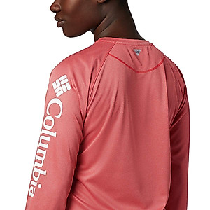 Columbia Women's PFG Tidal Tee Heather Long Sleeve Shirt, UV Protection, Moisture-Wicking, Winter Green Heather/White Logo, Medium