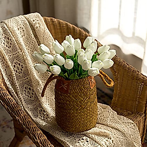 Nubry 30pcs Artificial Tulip Flowers Fake Real Touch Tulips Flower Bouquet for Wedding Arrangements Centerpieces Home Decoration (White)