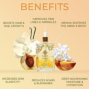 SAFA Vanillé Oil - Organic Oil for Face, Body, Hair, Nails & Aromatherapy | Vanilla Extract & Floating Arabian Sambac Jasmine Petals | Moisturizer for Men & Women