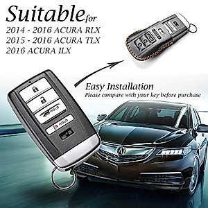 Vitodeco Leather Smar Key Fob Case Compatible with Acura RDX, MDX, ILX, TLX 2016-2020 (4-Button, Black/Red)