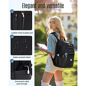 LIGHT FLIGHT Laptop Backpack for Women fits 15.6'' Computer School Backpack with USB Charging Port, for Book Bag Work College Business Travel,Black