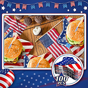 Sunnyray Patriotic Christmas Paper Plates 9 Inch Dessert Star Shape Plates Disposable American Flag 4th of July Tableware USA Star Serving Trays for Cookies Barbecue Picnic (Pentagram,100 Pcs)