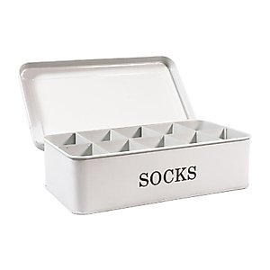 Gdfjiy Storage Bin, Metal Storage Organizer with Lid & 10 Adjustable Grids, Socks Drawer Organizer for Closet, Underwear, Panty, Ties, Ornament (White, 12 inches Wide, 1.0 lbs)