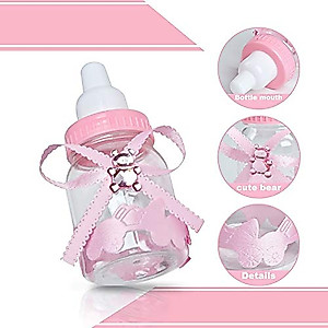 MACTING 2 Dozens 3.5 Inch Feeding Bottle Candy Box with 5 Pcs Artificial Flower Rose for Baby Shower Favor Gift Decoration (Pink)