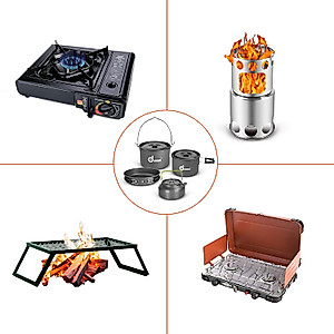 Odoland 39pcs Camping Cookware Mess Kit, Non-Stick Large Size Hanging Pot Pan Kettle with Base Dinner Cutlery Sets for 6 and More, Cups Dishes Forks Spoons Kit for Outdoor Camping Hiking Picnic