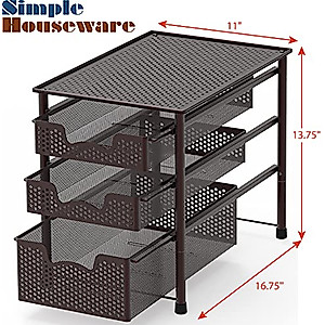 Simple Houseware Stackable 3 Tier Sliding Basket Organizer Drawer, Bronze