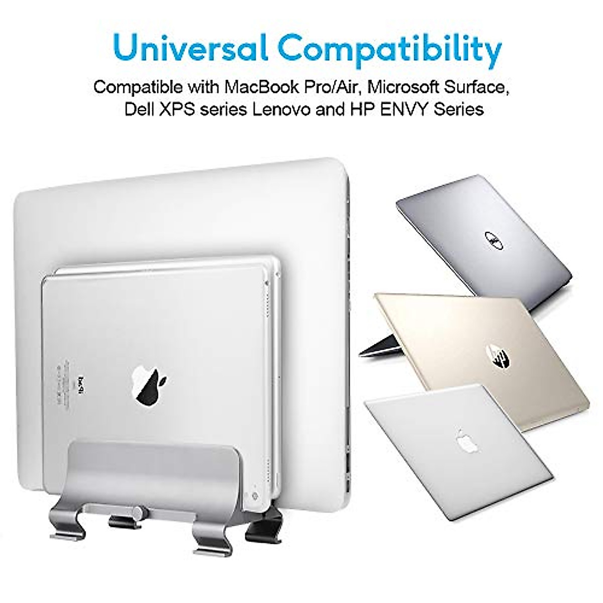 Vertical Laptop Stand [Updated Version],3-Slot Space-Saving Aluminum Desktop Stand Holder with Adjustable Dock Size Compatible for All MacBook/HP/Dell/Surface/Samsung/Chrome Book(Silver)