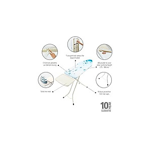 Brabantia Size C Ironing Board (49x18 in) 7 Height Options, Solid Steam Unit Rest Holder (Ice Water) Non-Slip Feet, Anti-Collapse Child Locks