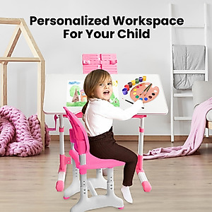 Gorilla Gadgets Kids Table and Chair Set for Ages 4-12, Height Adjustable Children's Study Station, Student School Table with Light, Pencil Case, and Bookstand (DSK-Kids)