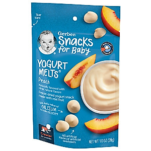 Gerber Snacks for Baby Yogurt Melts, Peach, Freeze-Dried Yogurt Snack Made with Real Yogurt & Fruit, Baby Snack for Crawlers, 1 Ounce Pouch (Pack of 2)